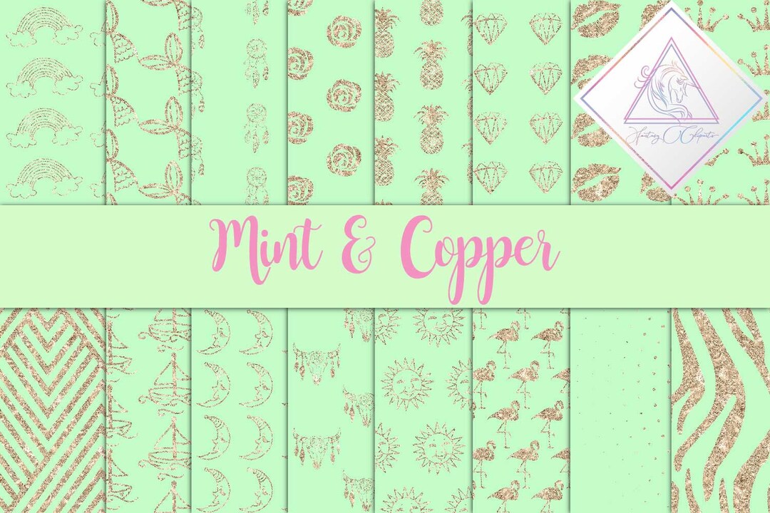 Copper and Mint Green Digital Paper Texture Backgrounds Sea - Etsy