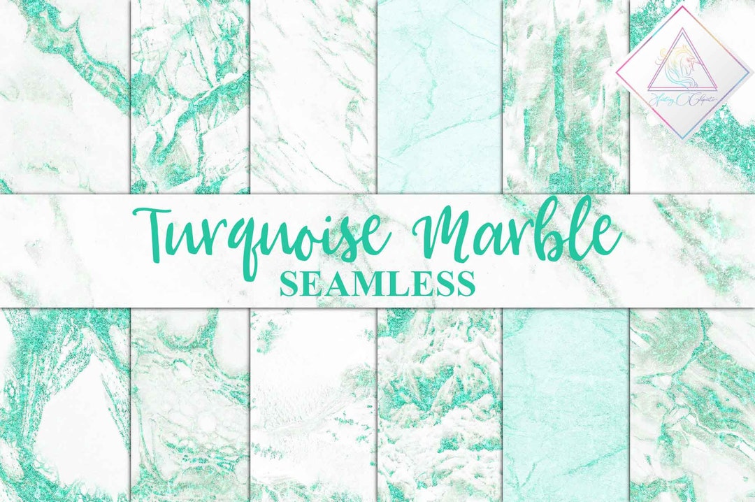 Turquoise Marble, Digital Paper, Seamless Patterns, Glitter Agate Stone ...