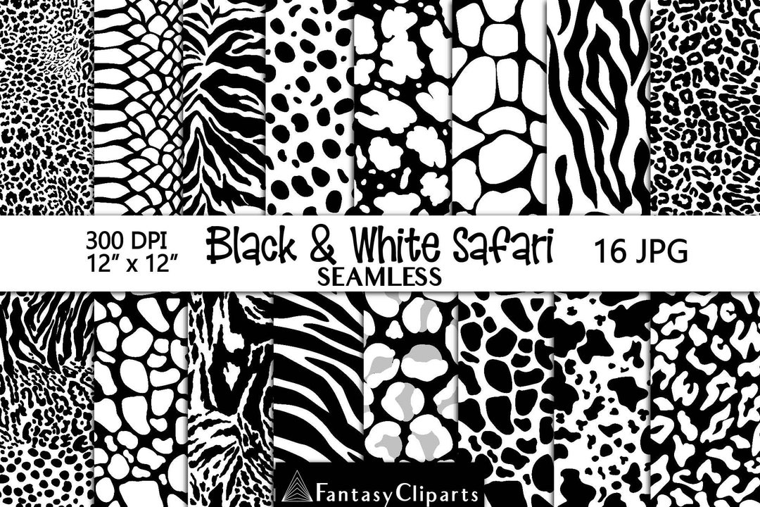 Black & White Safari Animal Print Digital Paper | Cheetah Print ...