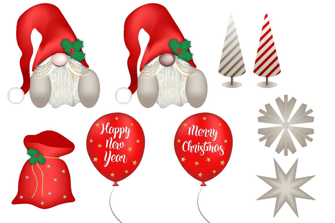 Christmas Gnomes Gnome Clipart Nordic Scandinavian Red Gray - Etsy