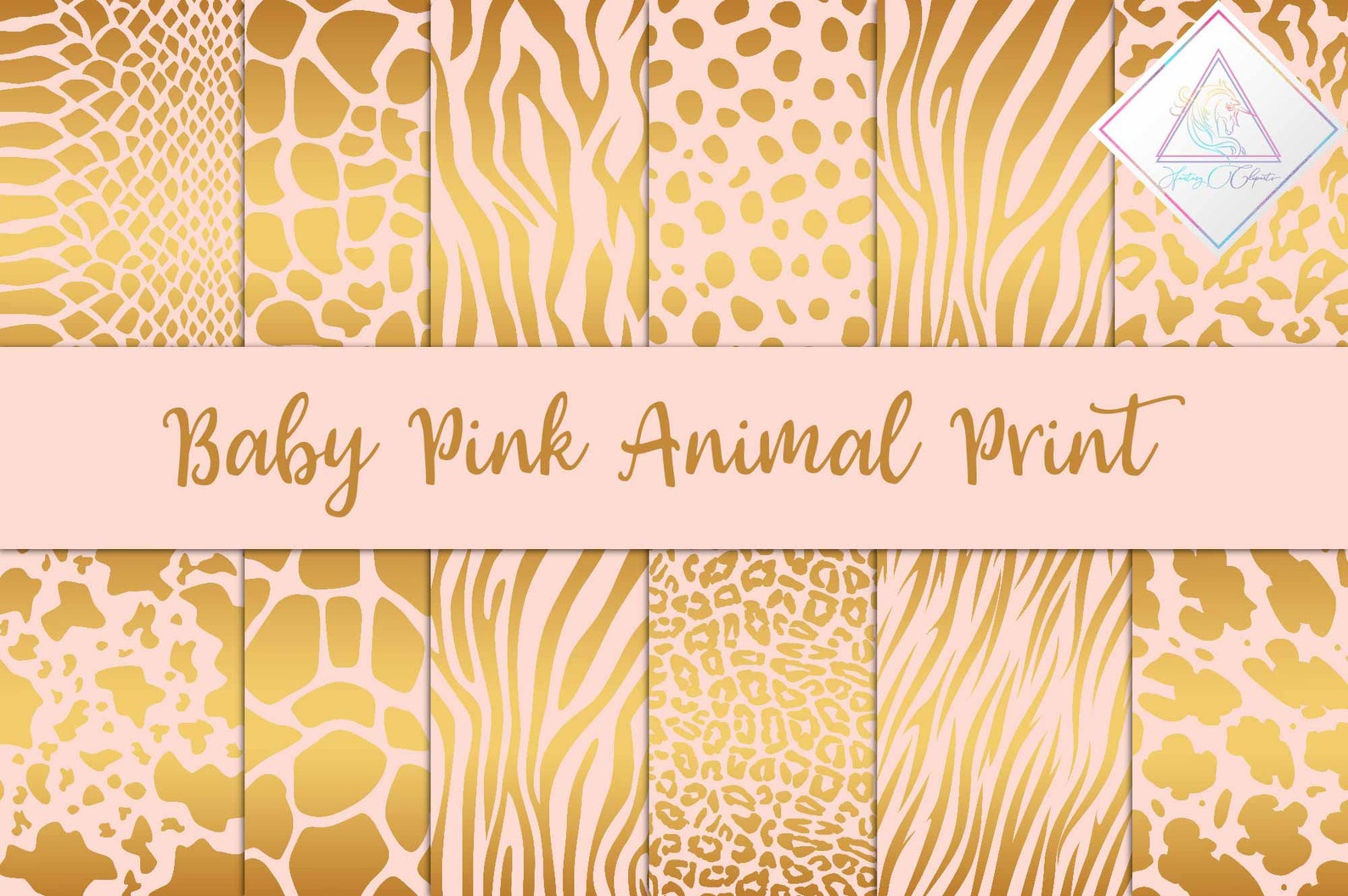 Baby Pink Gold Animal Print Digital Paper Golden Gradient | Etsy