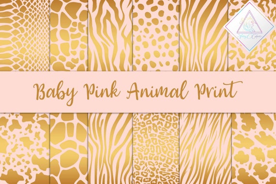 Baby pink gold, animal print, digital paper, golden gradient, metallic ...