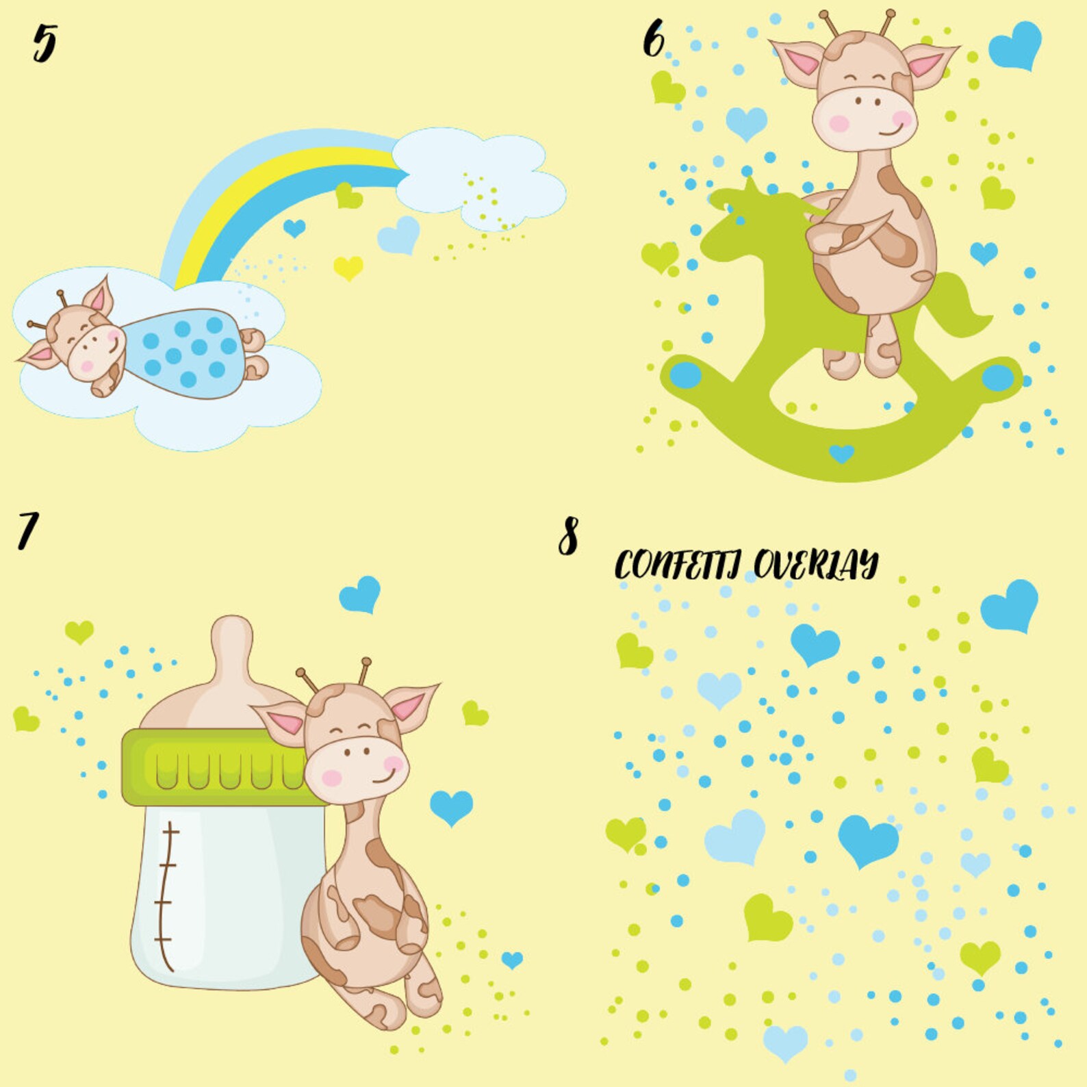 Cute babies giraffe clipart for baby shower boy in png format | Etsy