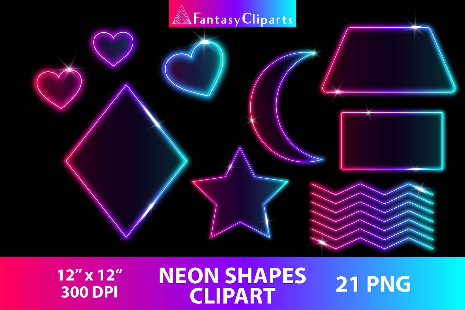 Neon Geometric Shapes Clipart PNG Glowing Neon Frames Clip Art Pastel ...