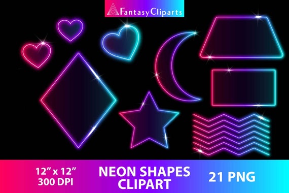 Neon Geometric Shapes Clipart PNG | Glowing Neon Frames Clip Art ...