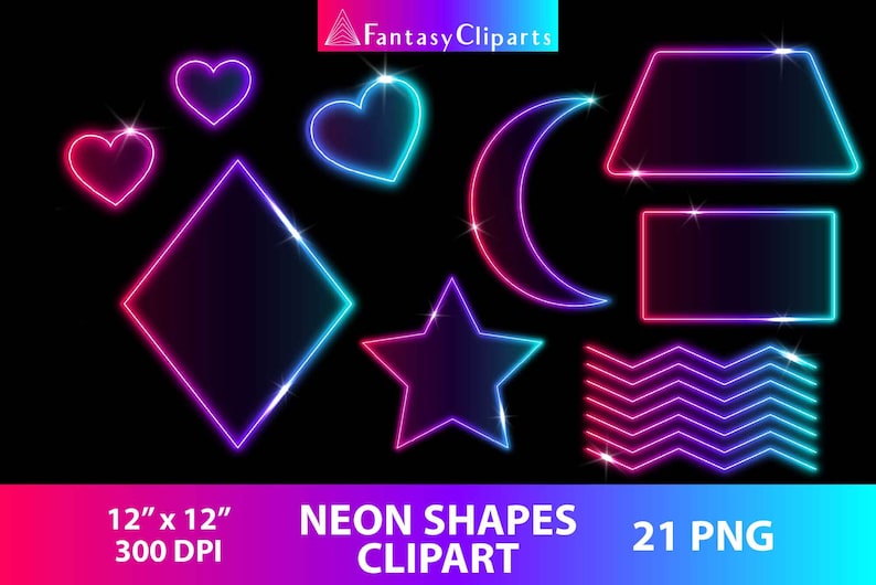Neon Geometric Shapes Clipart PNG Glowing Neon Frames Clip - Etsy