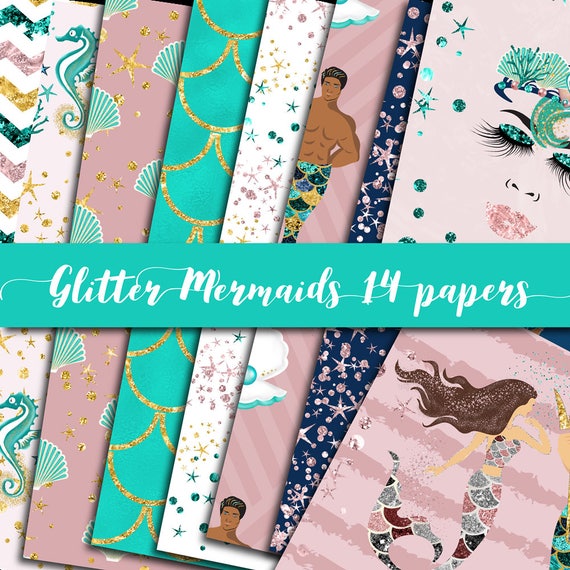 Mermaid digital paper, mermaids clipart, glitter mermaids, under the ...