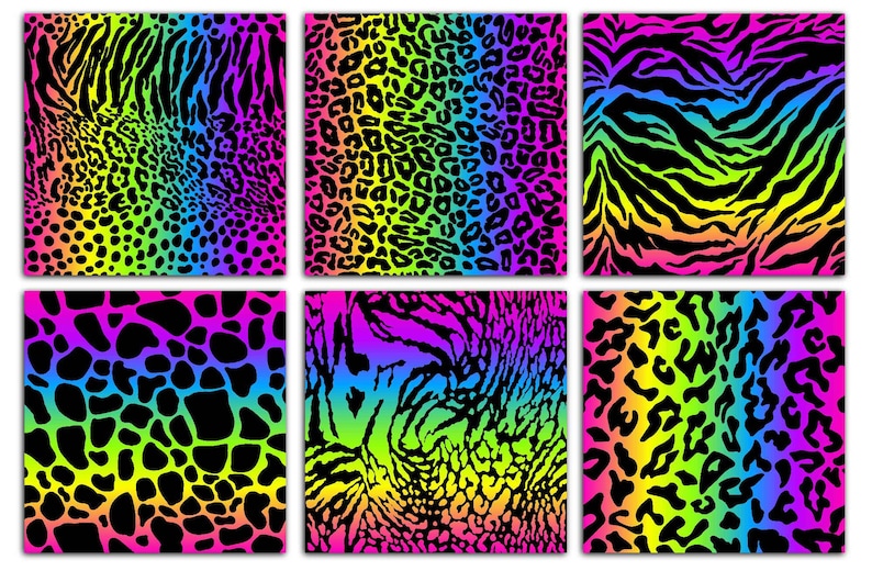 Neon Animal Print Digital Paper Rainbow Safari Seamless - Etsy