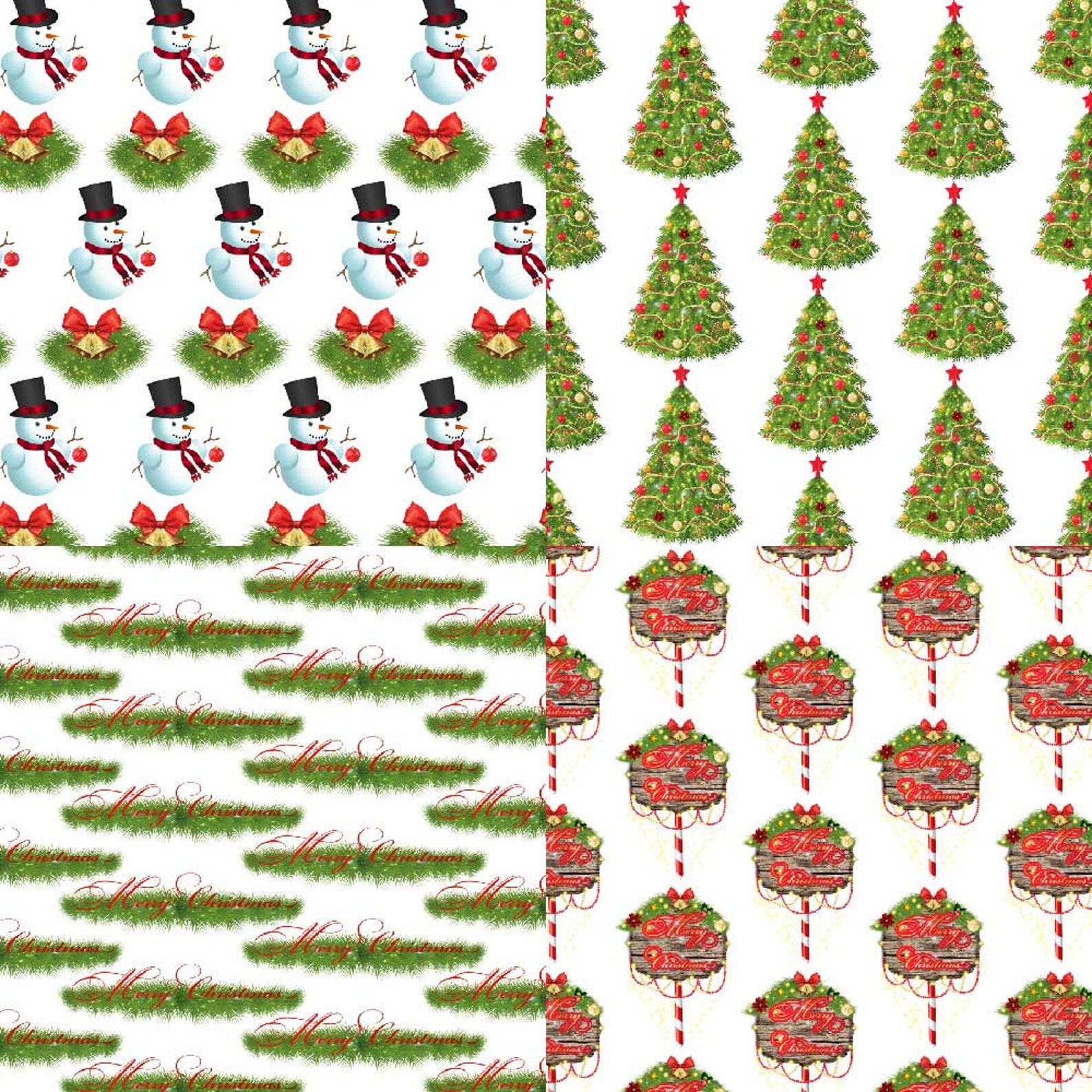 Christmas Paper Digital Paper Green Christmas Tree Red | Etsy