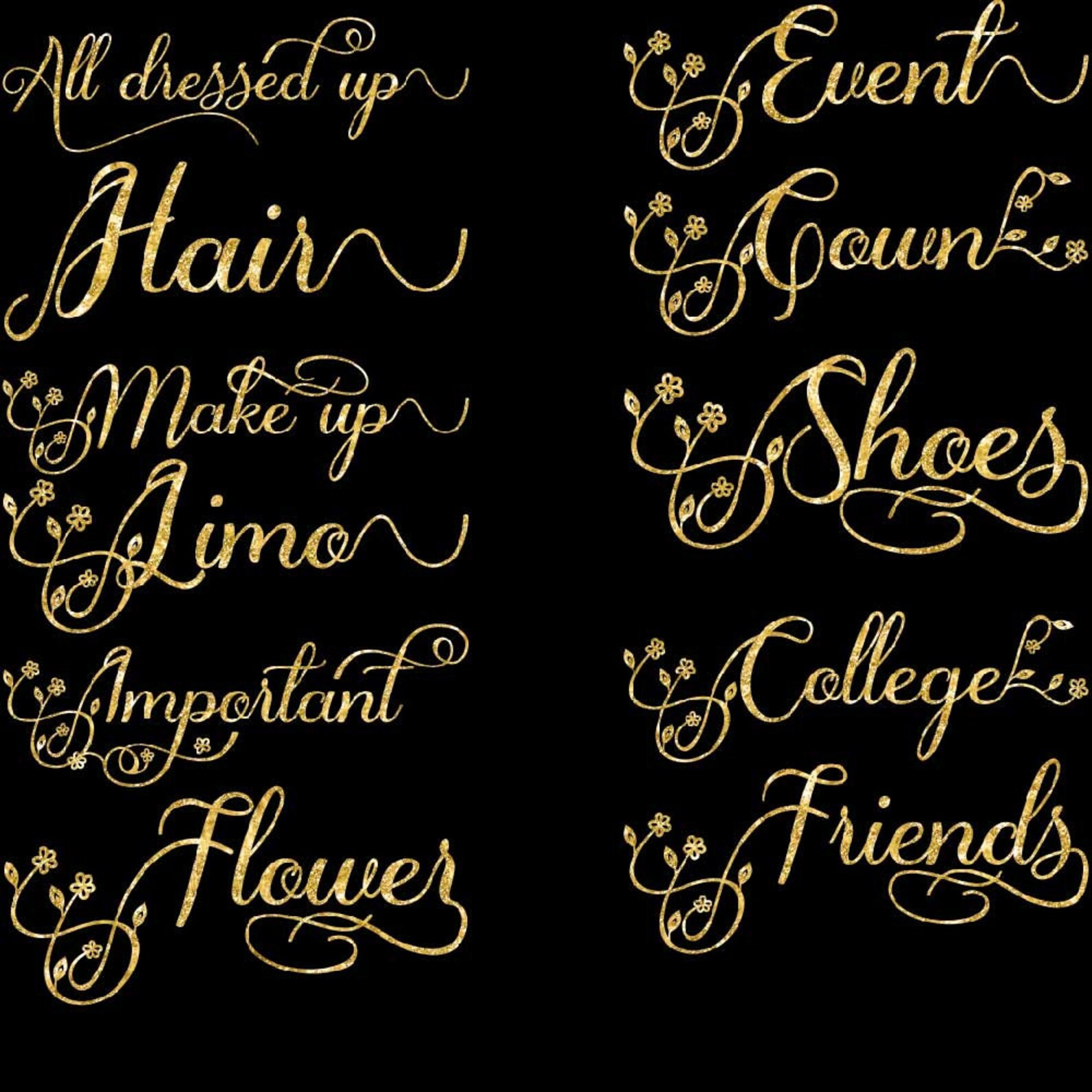 Prom Word Art Promenade Clipart Gold Glitter Letters Common - Etsy