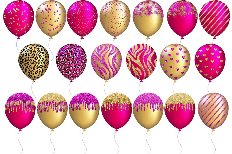 Gold Pink Combo Balloon Clipart Balloons Bunches - Etsy