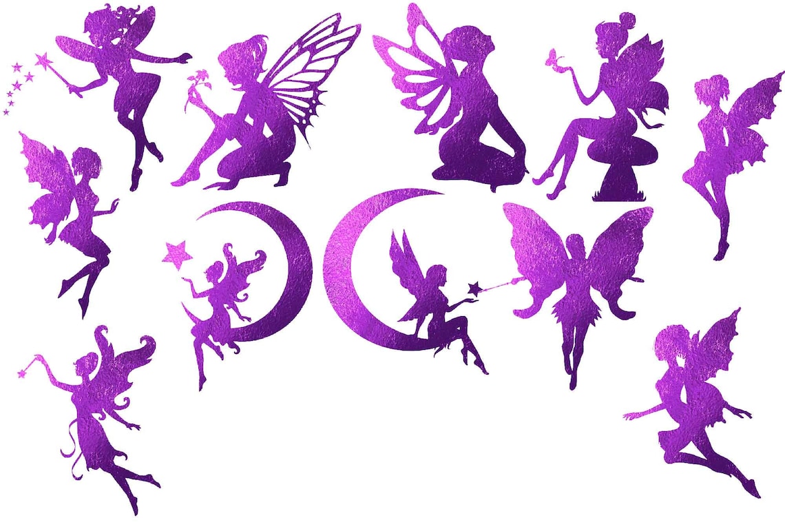 Purple Fairies Hot Fairy Clip Art Fuchsia Foil Clipart - Etsy
