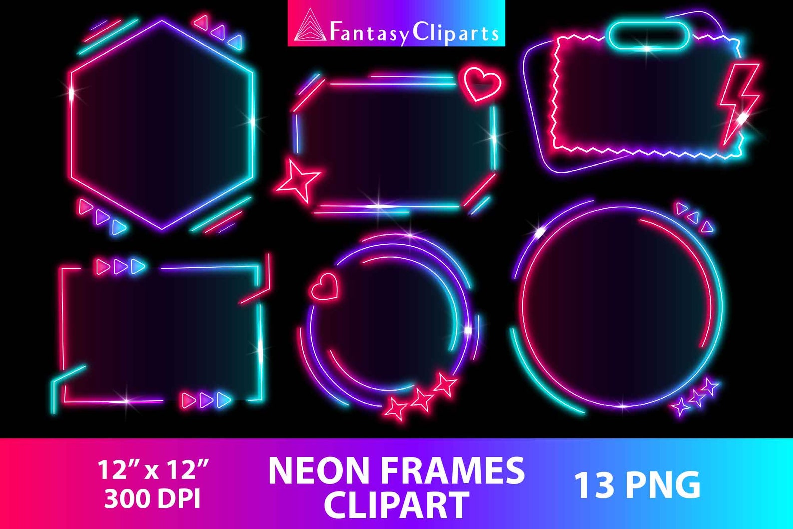 Neon Frames Clipart PNG Glowing Neon Frame Clip Art Pastel - Etsy