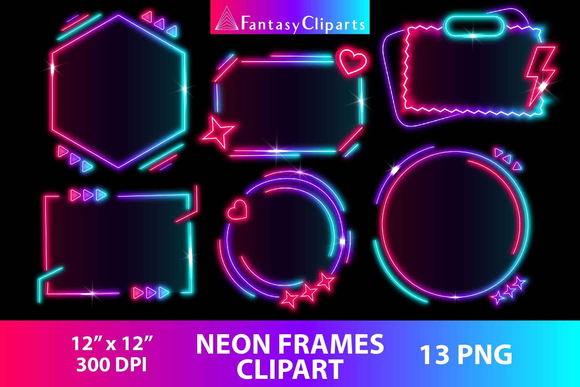 Neon Frames Clipart PNG Glowing Neon Frame Clip Art Pastel - Etsy Australia