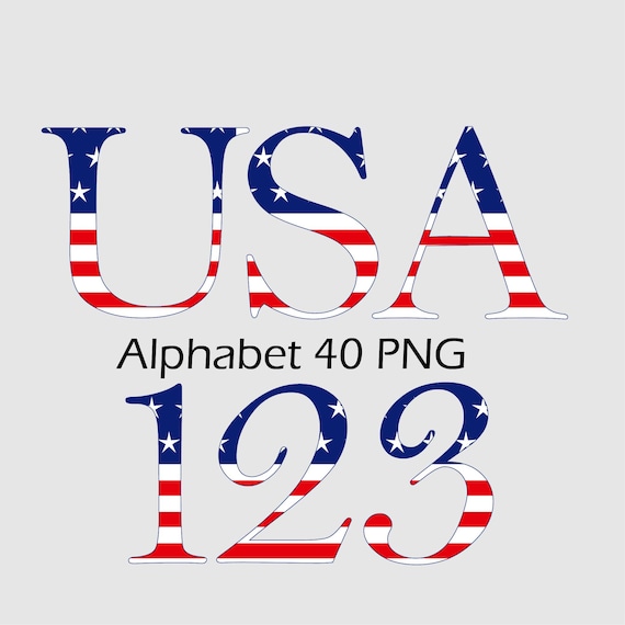 Patriotic alphabet with USA flag in png format, independence day clip ...