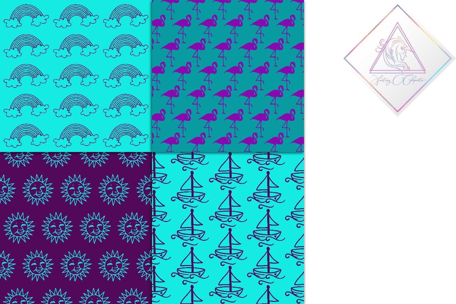 Purple and Teal Royal Digital Paper Marine Backgrounds - Etsy