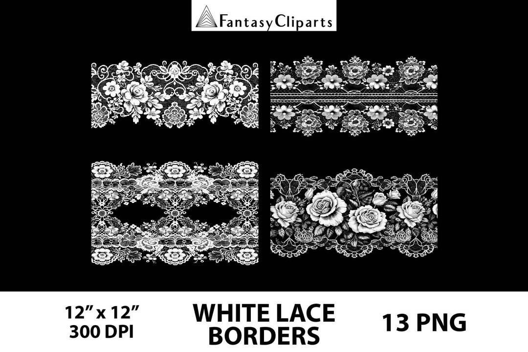 White Lace Borders Overlay Clipart Light Halloween Gothic Dividers ...