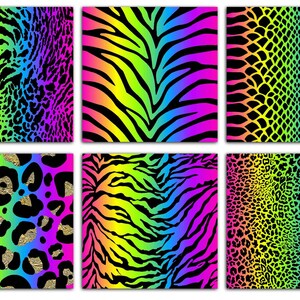 Neon Animal Print Digital Paper | Rainbow Safari Seamless Pattern ...
