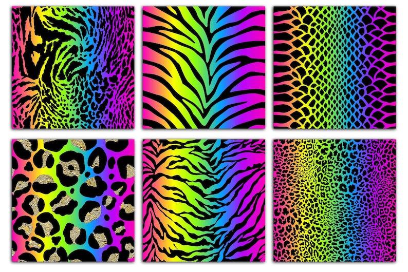 Neon Animal Print Digital Paper Rainbow Safari Seamless - Etsy