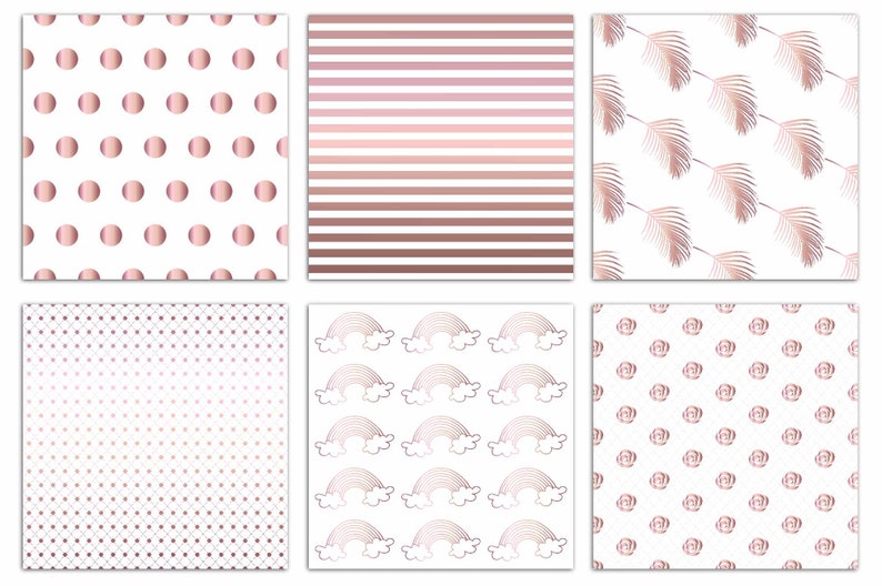 Rose Gold Pattern Digital Paper Pink Hearts Jpg Metallic | Etsy