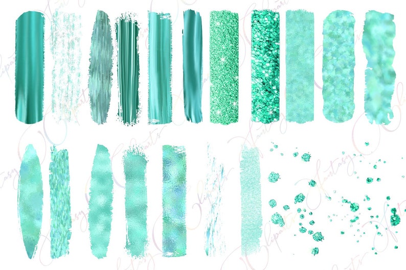 Mint Brush Strokes Turquoise Splashes Blogger Clipart - Etsy