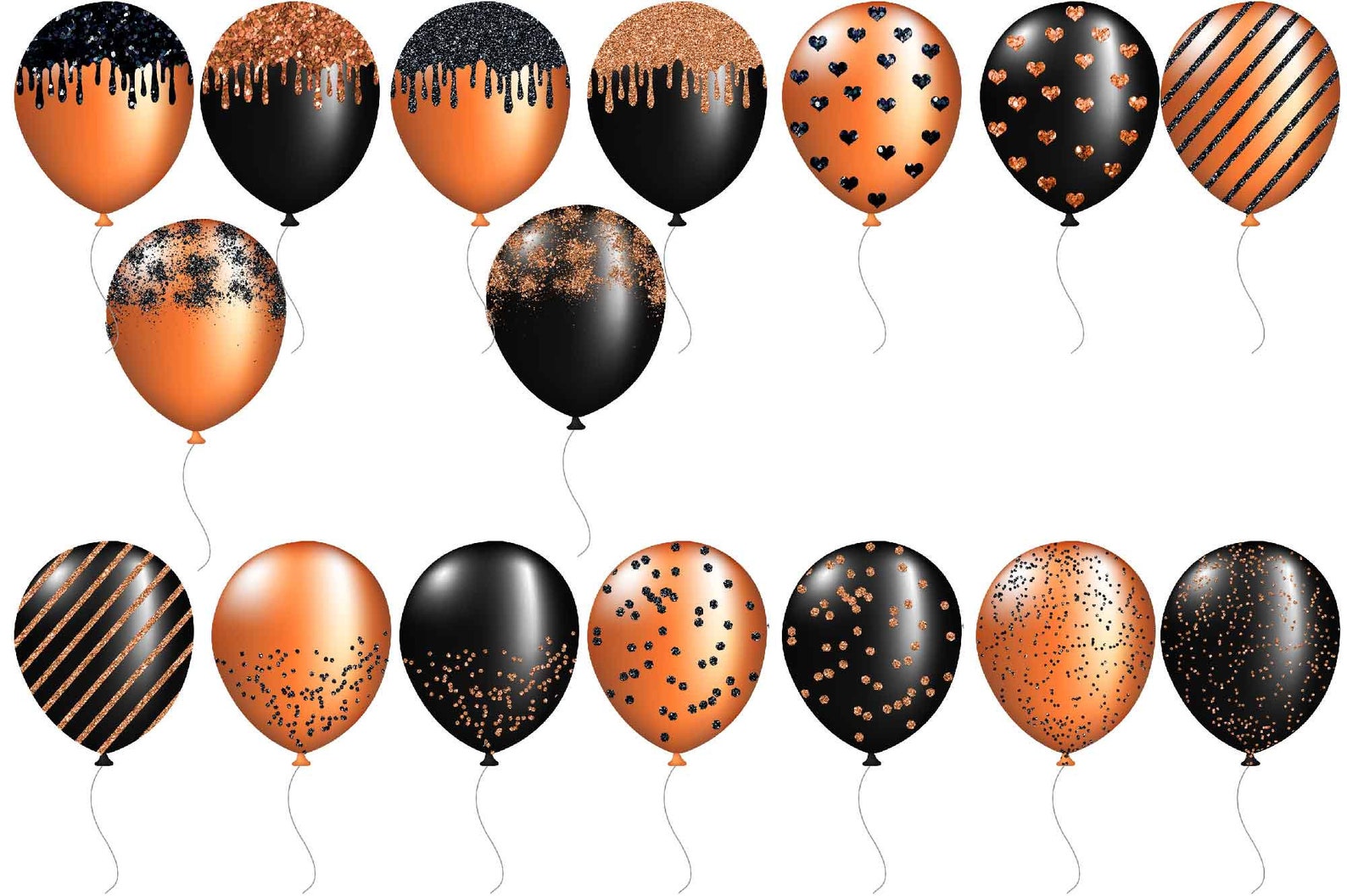 Black Orange Combo Balloon Clipart Balloons Bunches - Etsy