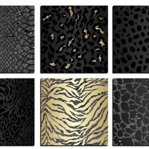 Black Glitter Safari Animal Print Digital Paper | Gothic Cheetah ...