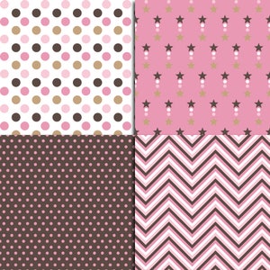 Pink and Brown Paper, Digital Paper, Pink Paper Pack, Brown Damask ...