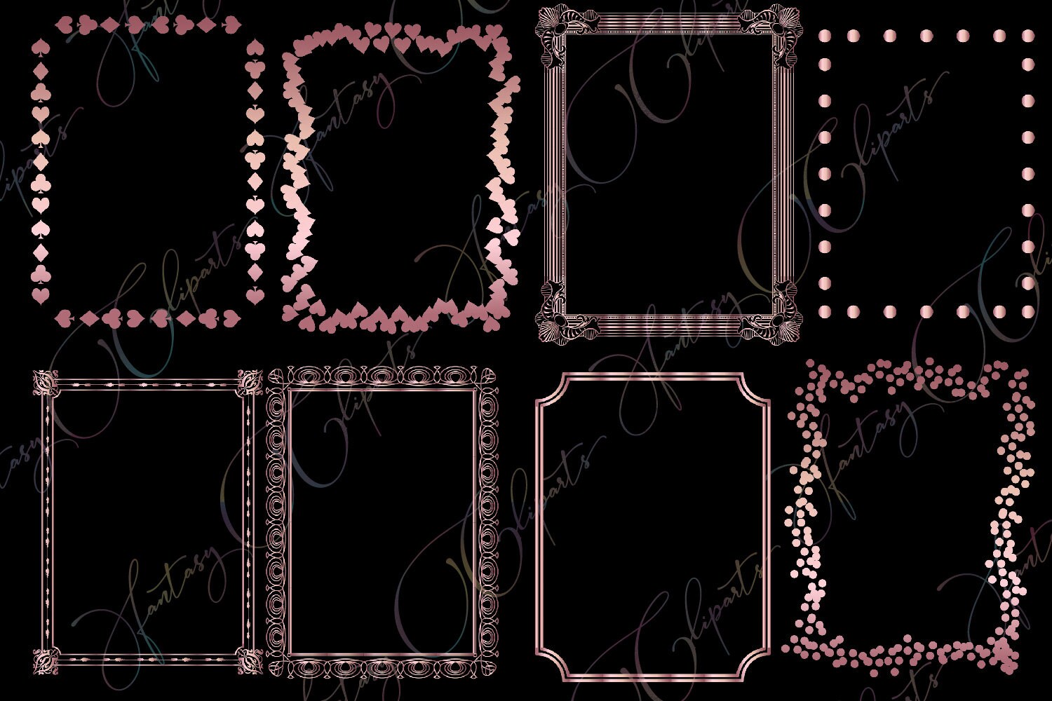 Rose Gold Frame Clipart in Art Deco Style, Modern Geometric Pink Frames ...