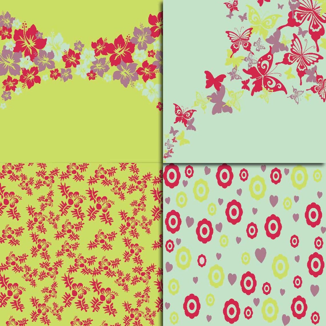 Spring Flowers Digital Paper Mint Backgrounds Pink Flower - Etsy