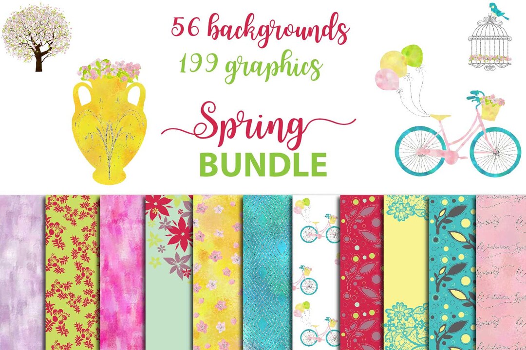Spring Bundle Huge Clip Art Set, Birds Graphics Cherry Blossom Clipart ...