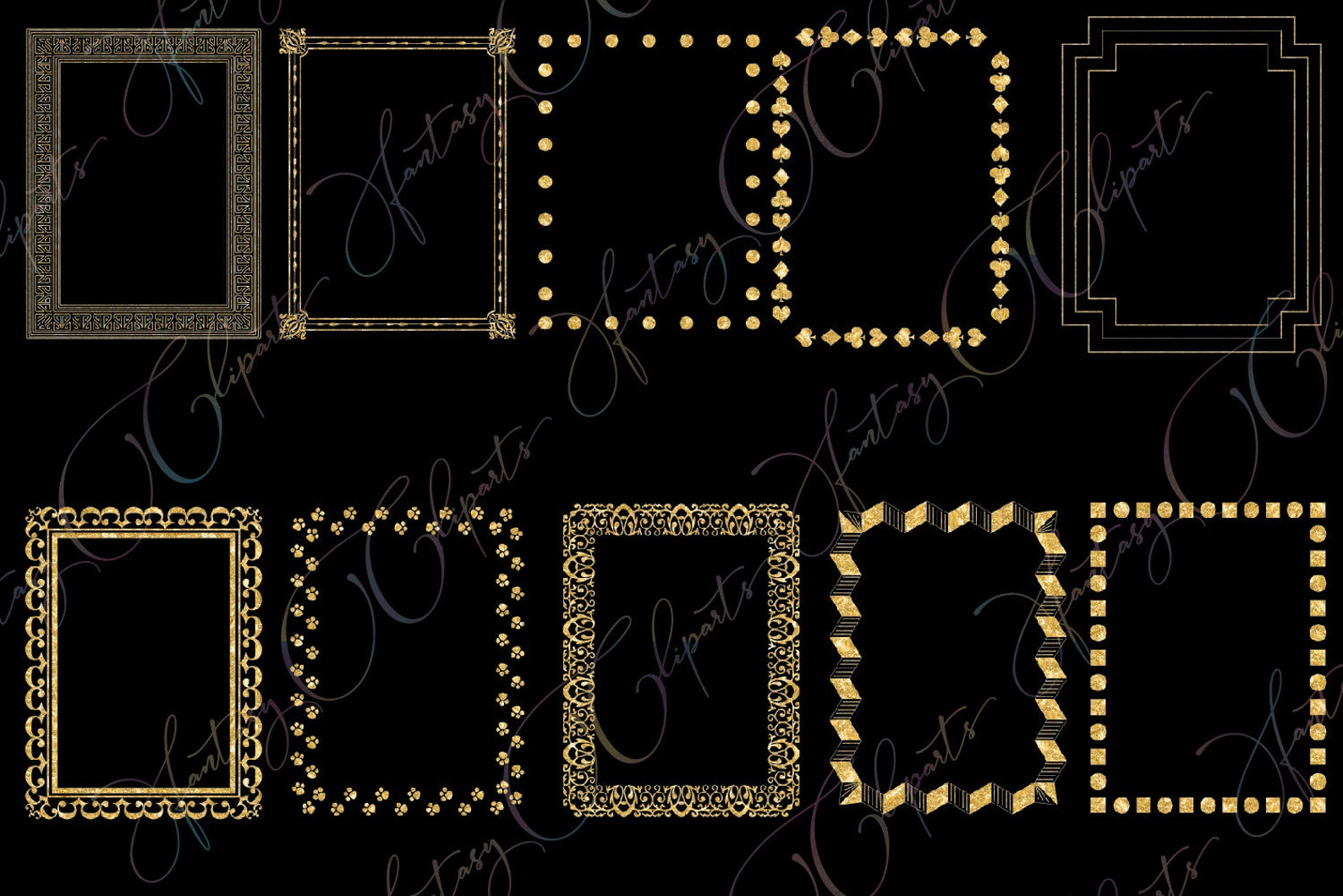 Gold Glitter Frame Clipart Golden Frames Clip Art Vintage - Etsy
