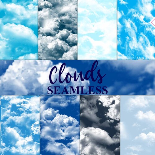 Seamless Clouds Digital Paper Sunny Sky Repeating Pattern | Etsy
