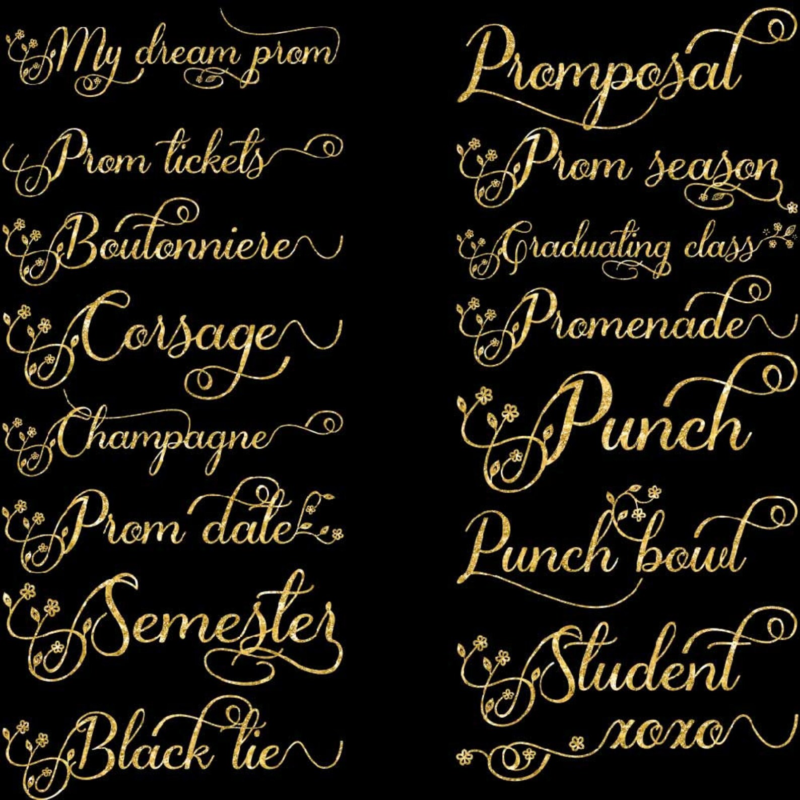 Prom Word Art Promenade Clipart Gold Glitter Letters Common - Etsy