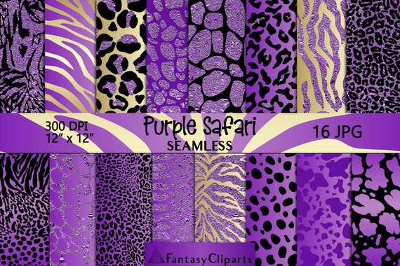 Purple Glitter Safari Animal Print Digital Paper Violet - Etsy