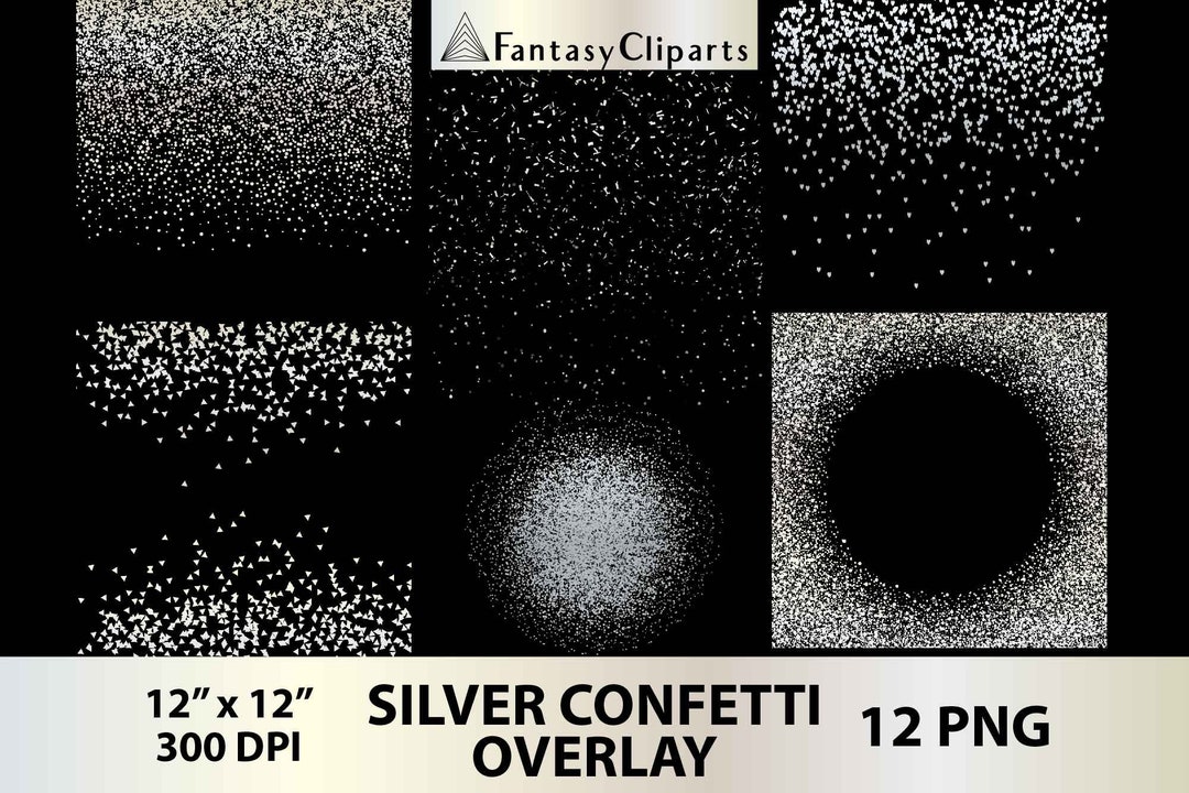 Silver Confetti Overlay | Confetti Borders Clipart | Metallic Confetti ...