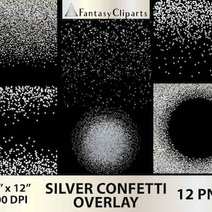 Silver Confetti Overlay | Confetti Borders Clipart | Metallic Confetti ...