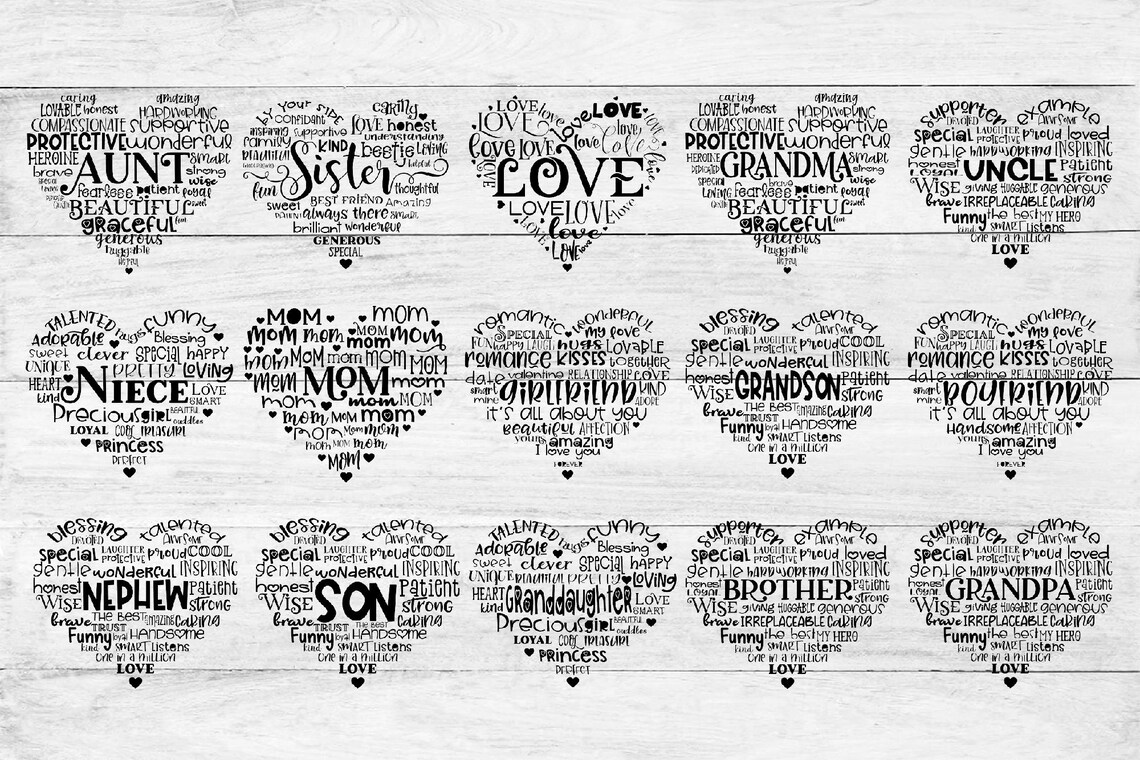 Family Heart - Shaped Word Art BUNDLE | Christmas SVG Cut Files ...