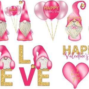 Valentines Day, Gnomes Clipart, Nordic Scandinavian, Pink Blush Gnomies ...