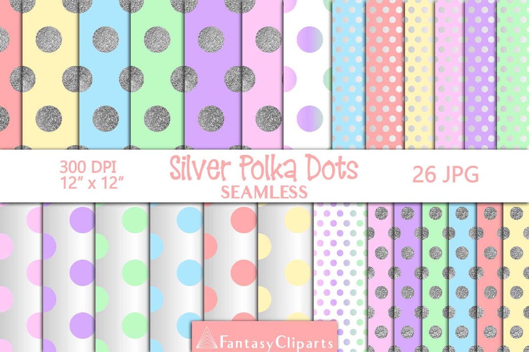 Pastel Polka Dots With Silver Glitter Digital Paper Gray Dotted ...