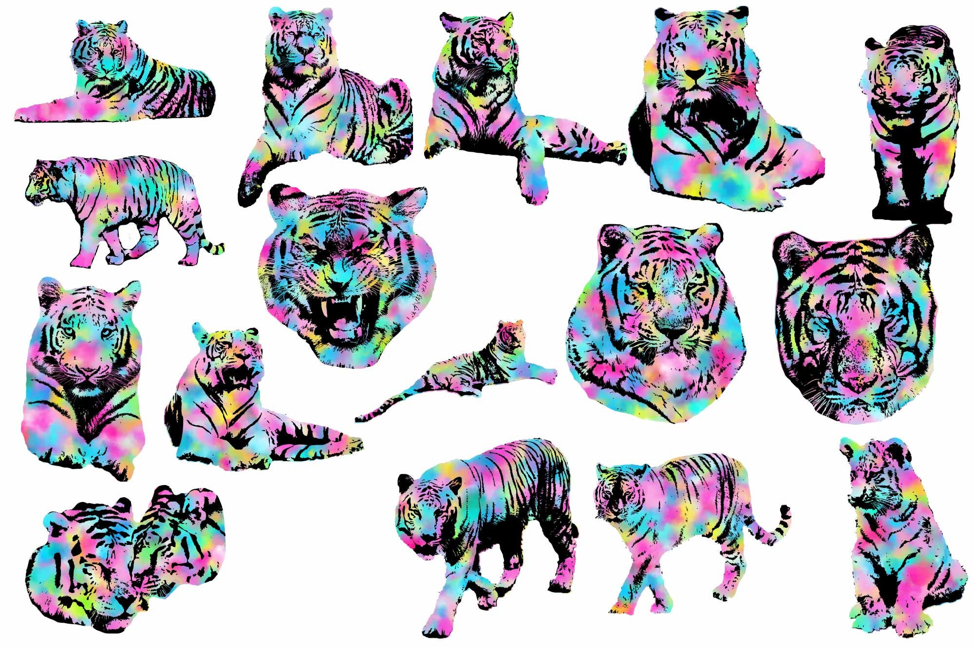 Colorful Tigers Unicorn Tiger Watercolor Animal Vivid - Etsy