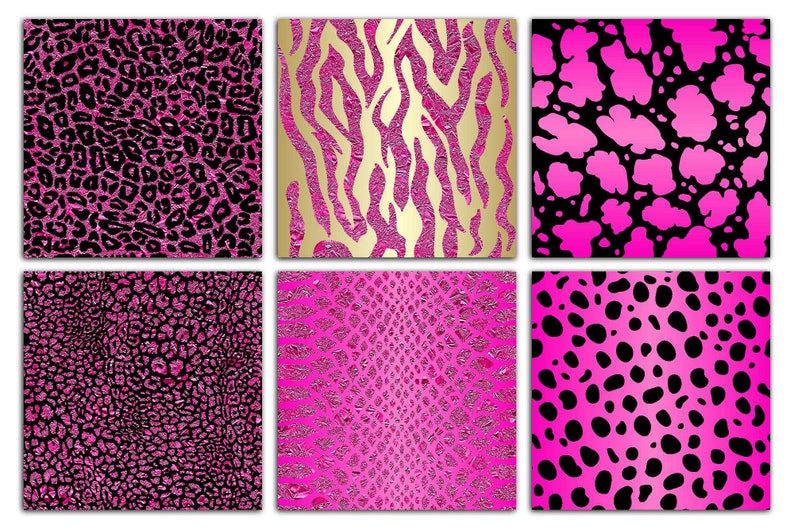 Hot Pink Glitter Safari Animal Print Digital Paper | Magenta Cheetah ...