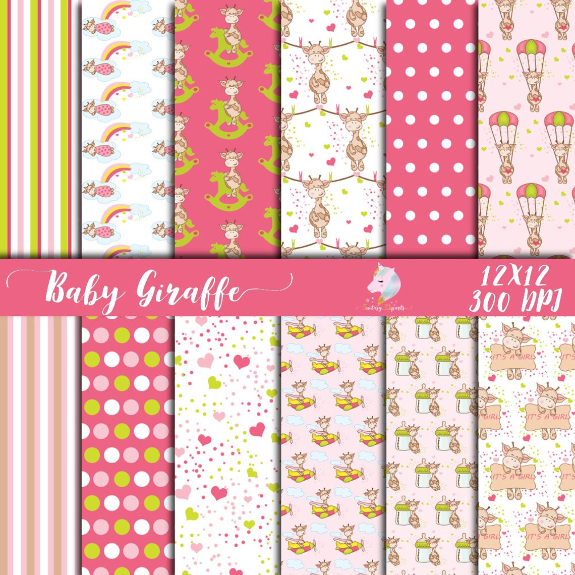 Baby Giraffe Digital Paper Giraffe Scrapbook Pink | Etsy