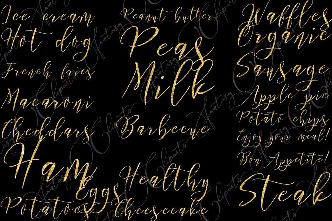 Gold Glitter Food Word Art in Png Format Golden Lettering - Etsy
