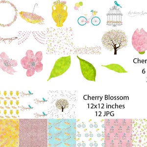 Spring Bundle Huge Clip Art Set, Birds Graphics Cherry Blossom Clipart ...