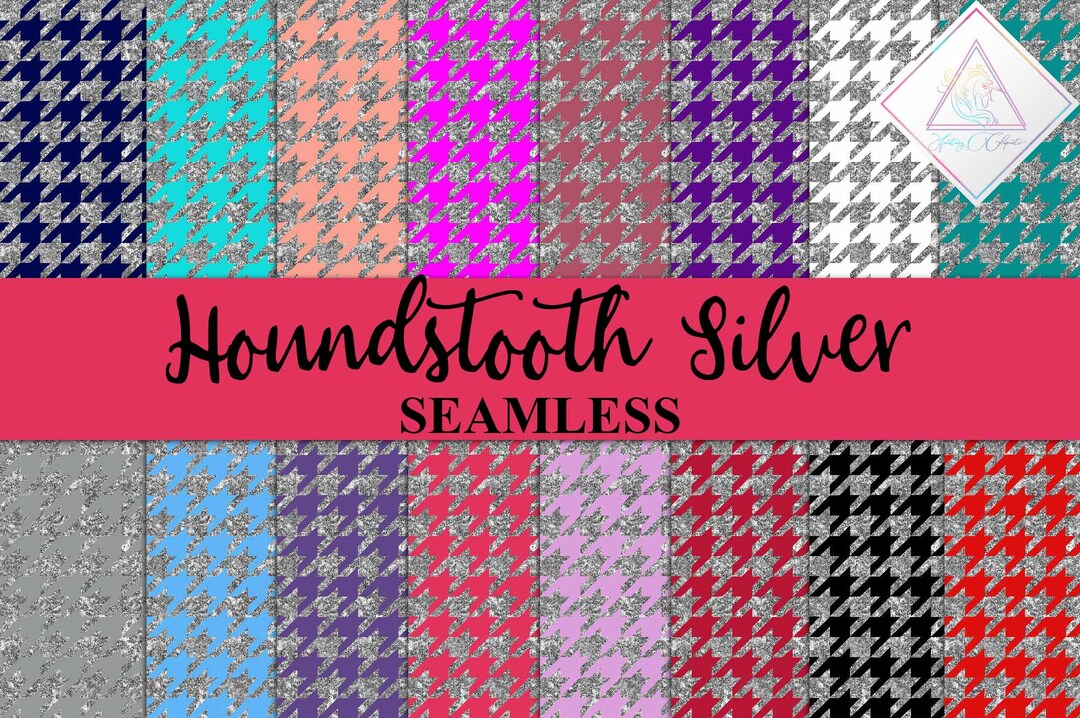 Silver Glitter, Houndstooth Pattern, Digital Paper, Seamless Patterns ...