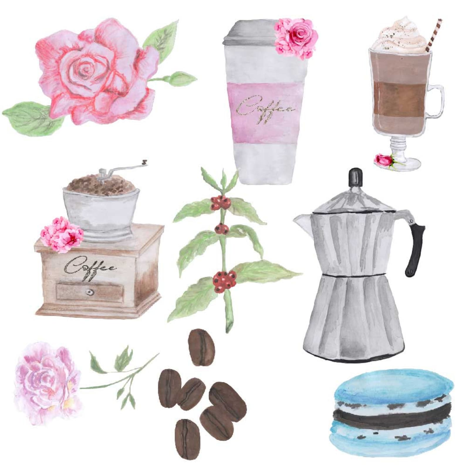 Coffee Clipart Watercolor Clip Art Hand Drawn Graphics - Etsy