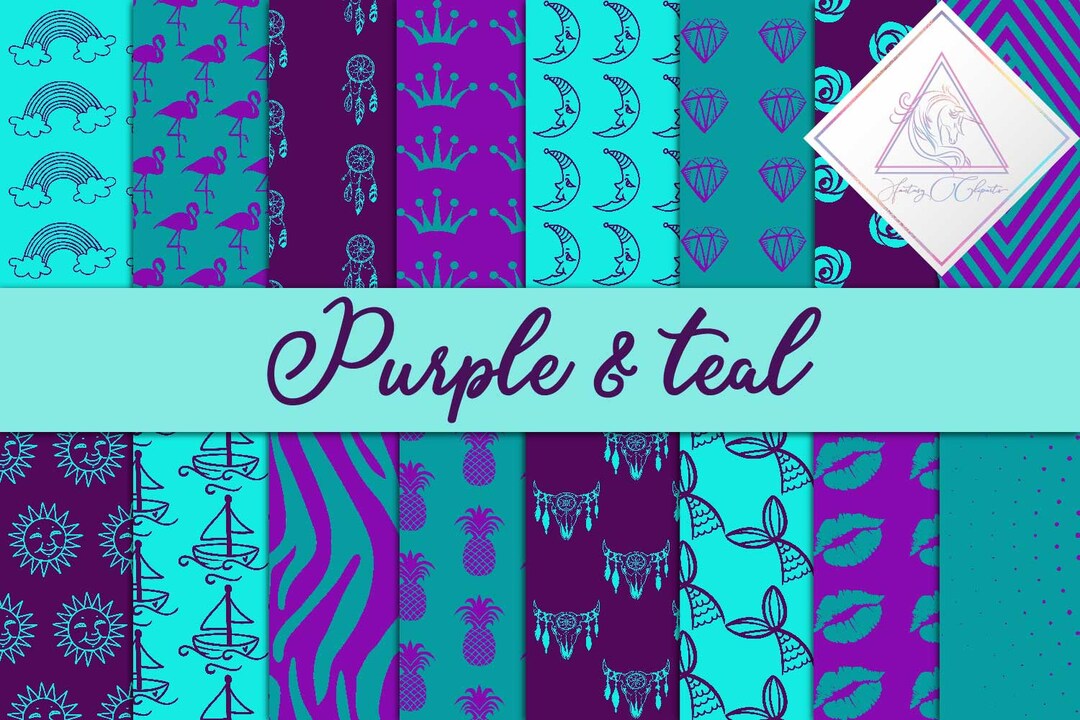 Purple and Teal, Royal Digital Paper, Marine Backgrounds, Lilac ...