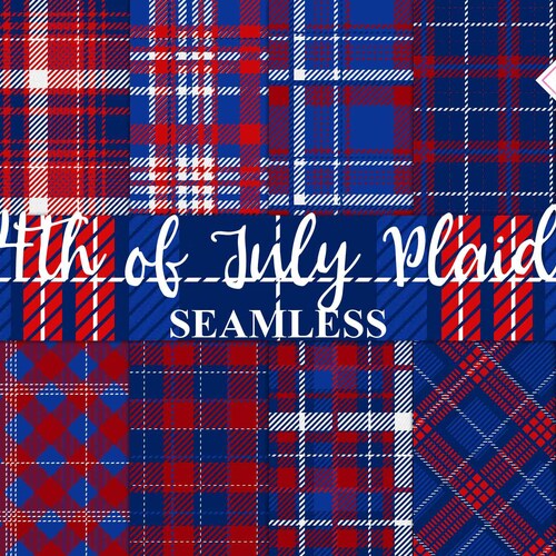 Red White & Blue Digital Plaid Paper Patriotic Papers July - Etsy