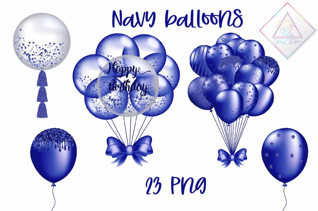 Navy Balloon, Balloons Bunches, Bundle Clipart, Party Decoration, Blue ...